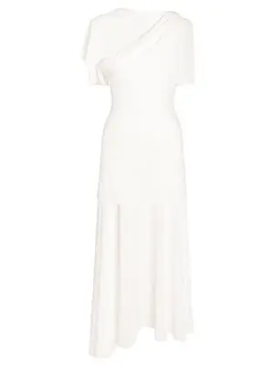 POST MERIDIEM Chiffon Asymmetrical Midi Dress - White