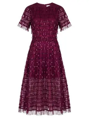 POST MERIDIEM Sequined Midi Dress - Red