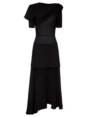 POST MERIDIEM Chiffon Asymmetrical Midi Dress - Black