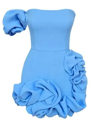 POST MERIDIEM One Shoulder Bustier Dress With Flounce Detail - Blue