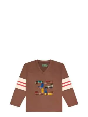 DENIM TEARS Long Sleeve T-shirt With Plaid Patchwork Detail - Brown
