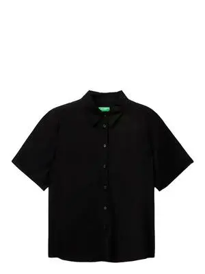 BENETTON Short Sleeve Button-down Shirt With Pointed Collar - Black