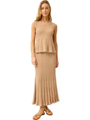 MARIE OLIVER MARIE OLIVER Axel Ribbed Cotton Cashmere Knit Midi Skirt Flax