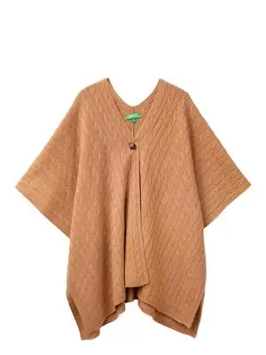 BENETTON Cable Knit Button-up Cape - Brown