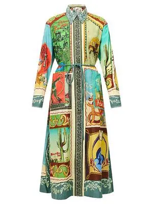 ALEMAIS Printed Cotton And Silk-blend Midi Shirt Dress - Multi