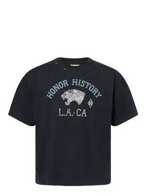 HONOR THE GIFT Honor History Distressed Graphic Cotton-jersey T-shirt - Black