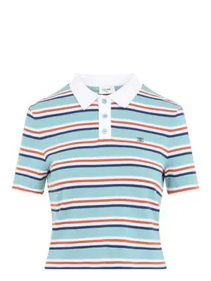 Celine CELINE Striped Cotton Knit Polo Shirt Blue