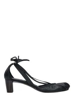 LEMAIRE Leather Lace-up Block Heel Sandals - Black