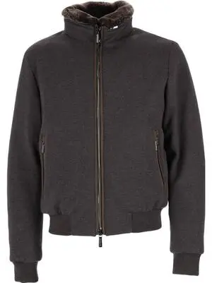 MOORER MOORER Wool Zip Front Bomber Jacket With Fur Lined Stand Collar Brown