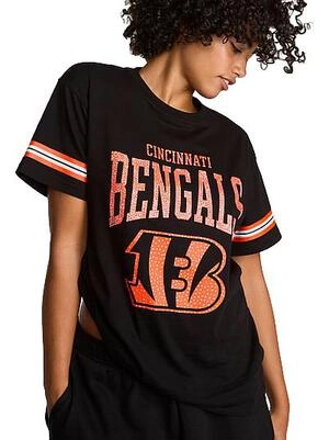 Pink Nfl Collection Campus Cotton Bling Tee - Black