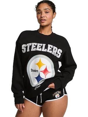 Pink PINK NFL Collection Campus Crewneck Sweatshirt With Embellishments Black