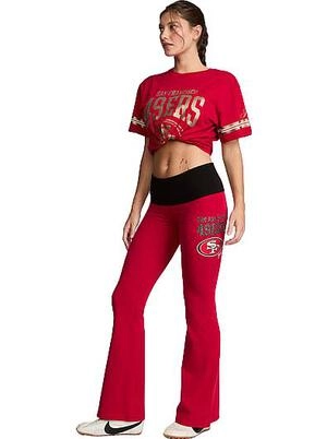 Pink Nfl Collection All-day Cotton™ Bling Foldover Flare Leggings Red