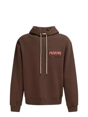Marni Logo Print Drawstring Hoodie - Brown
