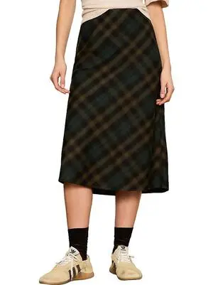 Sanctuary Plaid Midi Slip Skirt - Forest Plaid