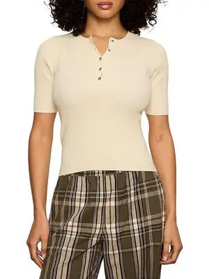 Sanctuary Ribbed Henley Top - Bone