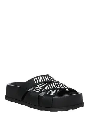 Moschino Crisscross Logo Platform Sandals - Black
