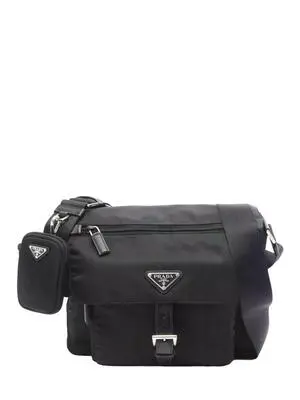Prada Tessuto Zip Buckle Messenger Bag - Black