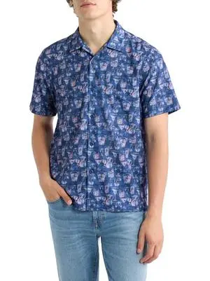 Tommy Bahama Bahama Coast Mai Tai-dye Short Sleeve Button-up Shirt - Navy