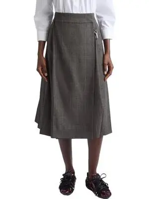 Simone Rocha Glen Plaid Stretch Wool Midi Kilt Skirt - Peat