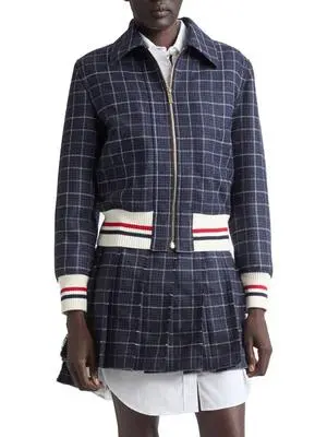 Thom Browne Windowpane Tweed Bomber Jacket - Navy