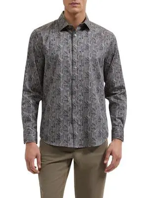 Bugatchi Julian Shaped Long Sleeve Button Up Shirt Cement