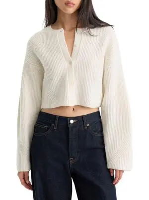 Good American Chunky Knit Cropped Cardigan - Chalk