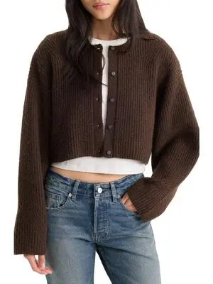 Good American Chunky Knit Cropped Cardigan - Espresso
