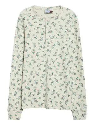 TANNER FLETCHER Danbury Floral Waffle Stitch Henley - Ivory