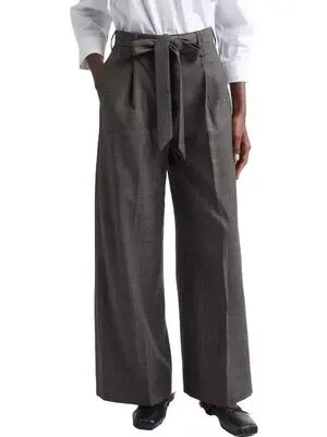 Simone Rocha Pleated Wide Leg Stretch Virgin Wool Sash Trousers - Peat