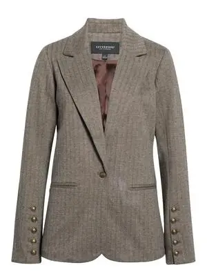 LIVERPOOL Herringbone Tweed Button-detail Blazer - Brown/multi