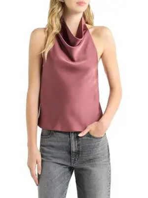 Mango Satin Cowl Halter Top - Plum