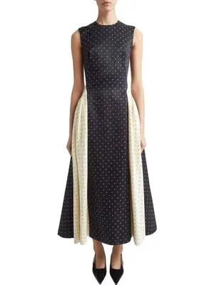 Lela Rose Polka Dot Jacquard Midi Dress - Black
