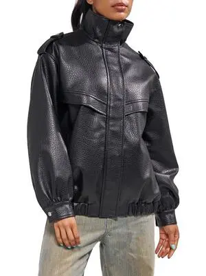 AZALEA WANG Faux Leather Bomber Jacket - Black