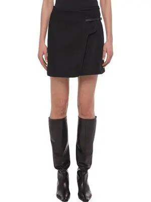 Helmut Lang Saddle Belted Asymmetrical Wool Blend Miniskirt - Black