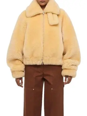 Helmut Lang Genuine Shearling Bomber Jacket - Cornsilk