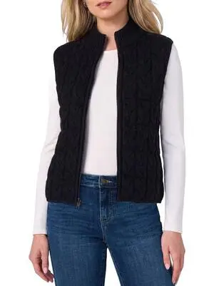 LIVERPOOL Reversible Quilted Vest With Cable-knit Detail - Black