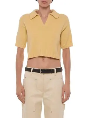 Helmut Lang Cropped Wool Polo - Cornsilk