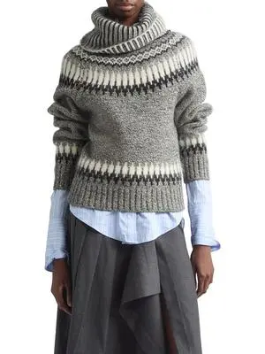 Monse Fair Isle Turtleneck Wool Blend Sweater - Grey Multi