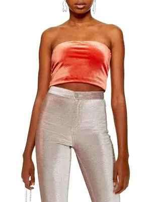 Topshop Velvet Bandeau Crop Top - Rust