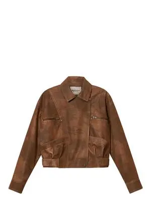 Isabel Marant Étoile Belma Distressed Leather Biker Jacket - Brown