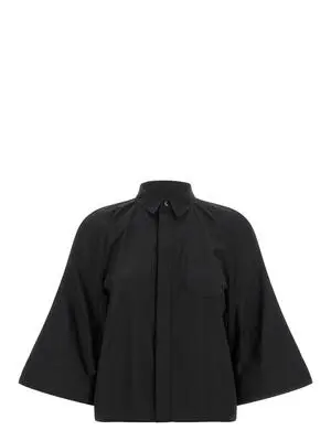 Sacai Wide-sleeve Cropped Poplin Shirt - Black