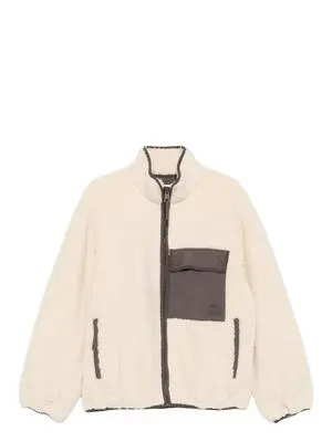 Maison Kitsuné Long Sleeve Sherpa Jacket With Contrast Pocket - Beige