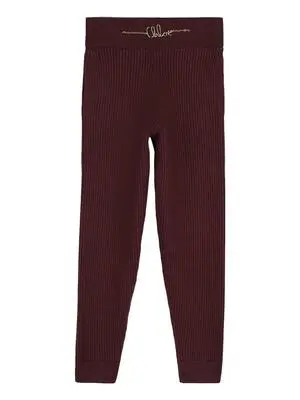 Chloé Ribbed-knit Chain-detail Cotton Trousers - Brown