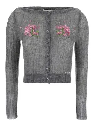 SHUSHU/TONG SHUSHU TONG Long-Sleeve Open-Front Cardigan With Floral Embellishments Grey