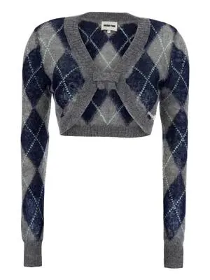 SHUSHU/TONG Long-sleeve Argyle Knit Cardigan - Grey