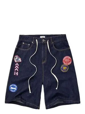 VALE FOREVER Embroidered Denim Shorts - Blue
