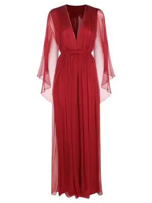 Alberta Ferretti Pleated Cape Maxi Dress - Red