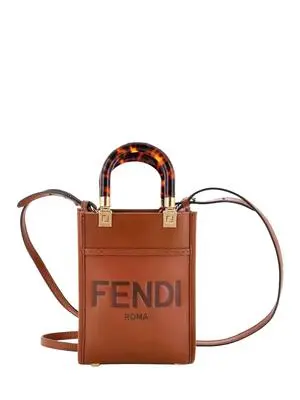 Fendi Sunshine Shopper Tote Leather Mini Crossbody Bag - Brown