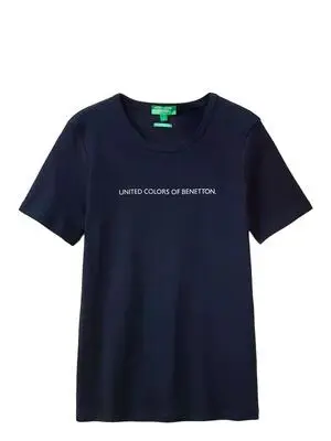 BENETTON Logo Print Short Sleeve T-shirt - Blue