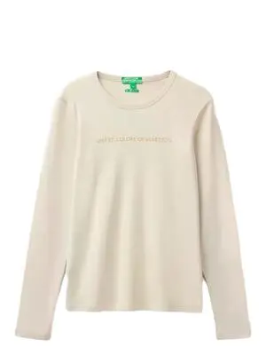 BENETTON Logo Print Long Sleeve T-shirt - Neutrals